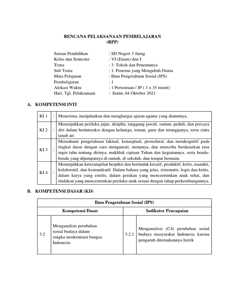 RPP MODEL PBL MAPEL IPS Penilaian Pengawas | PDF