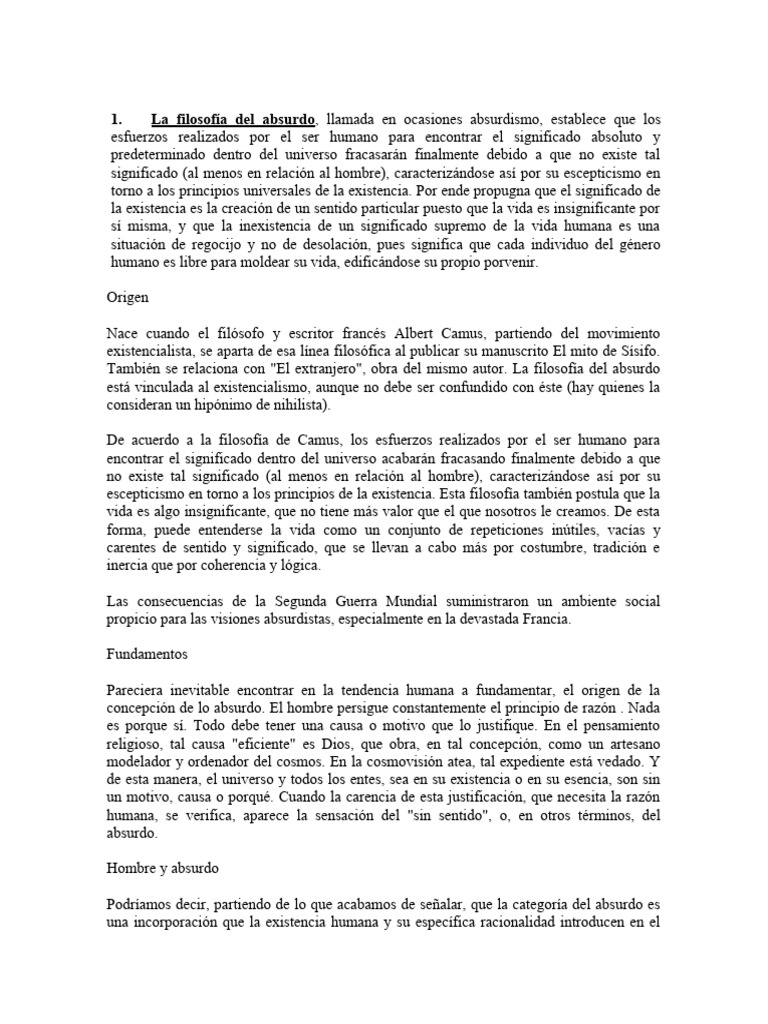Filosofía del Absurdismo: Significado y Origen | PDF