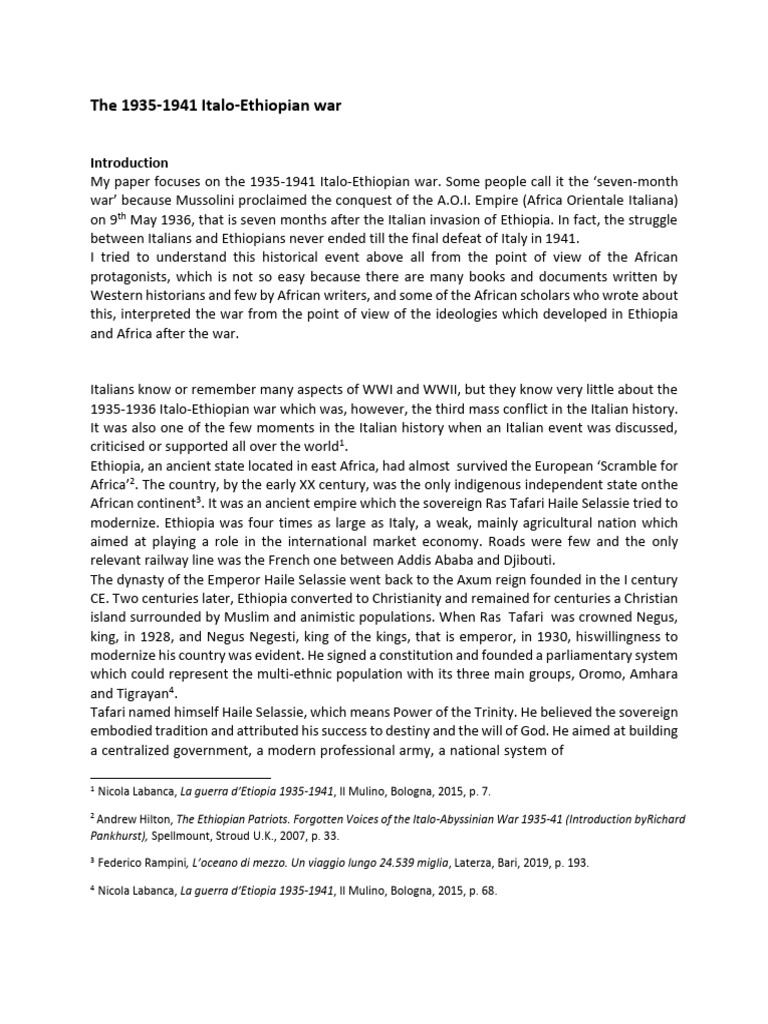 The 1935 1941 Italo Ethiopian War | PDF | Ethiopia | Benito Mussolini