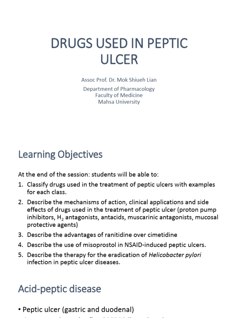 Peptic Ulcer Drug Classification and Use | PDF | Gastroenterology ...