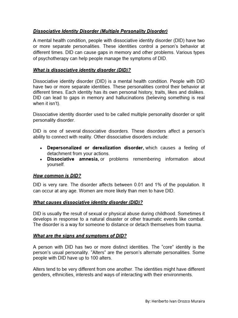 Dissociative Identity Disorder | PDF | Mental Disorder | Dissociation ...
