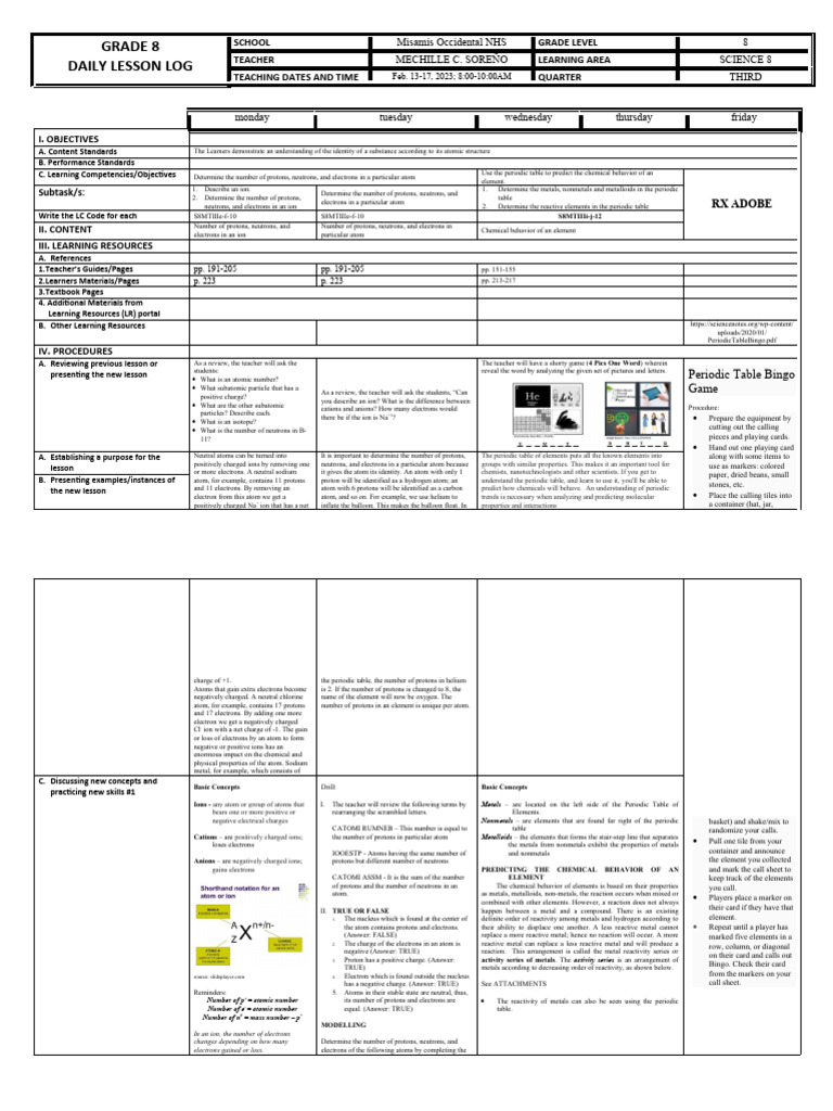 2nd LP On Q3LC3 With LC4 | PDF | Ion | Atoms
