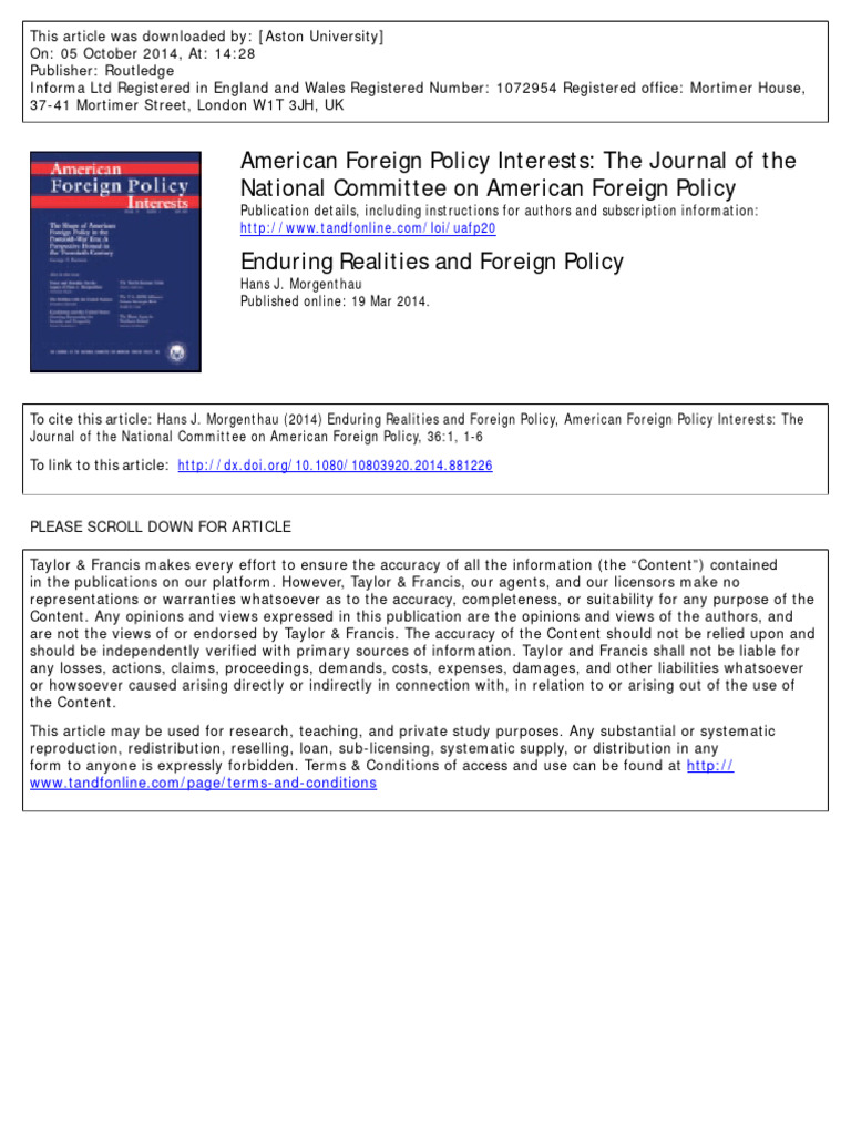 Morgenthau, Hans J. - Enduring Realities and Foreign Policy (2014 ...