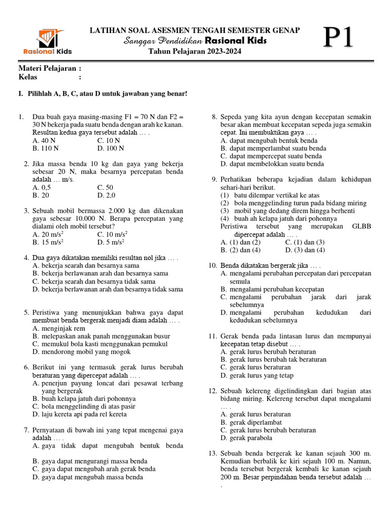 P1-Gerak Dan Gaya | PDF