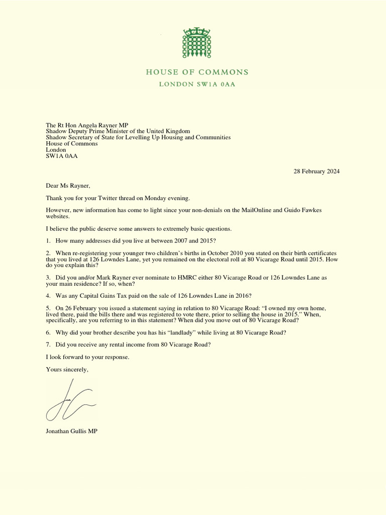 Letter To Angela Rayner February 28 2024 | PDF | Government