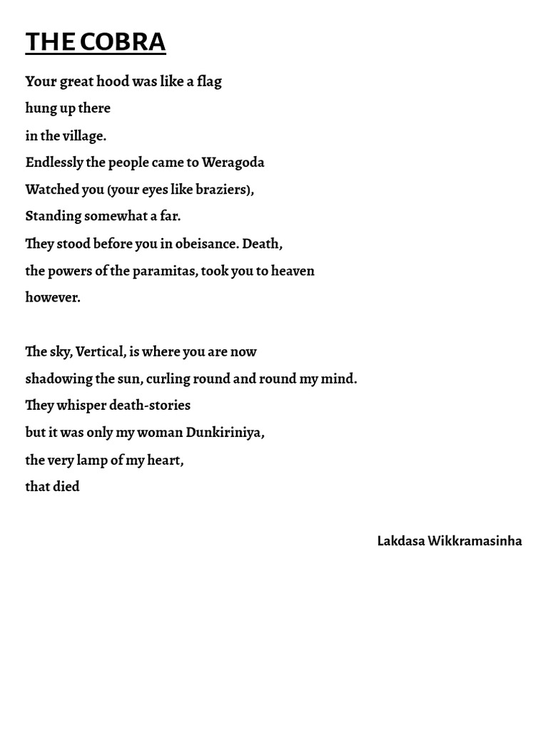 The Cobra: A Poem by Lakdasa Wikkramasinha | PDF | Religion ...