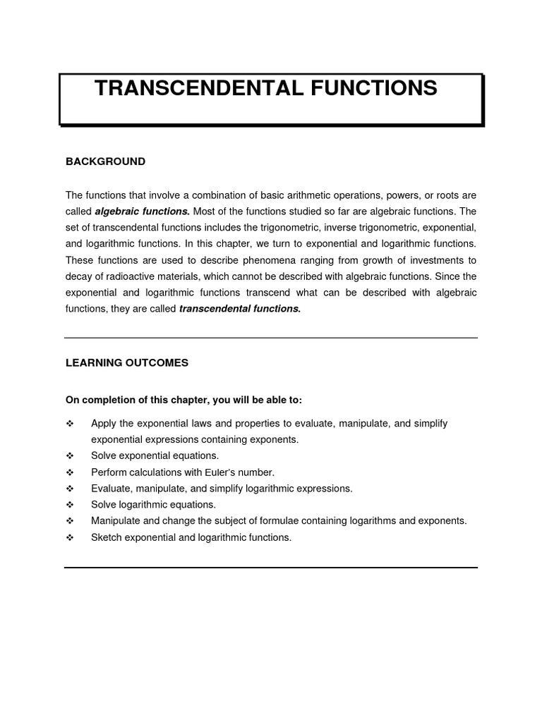 Transcendental Functions | PDF | Exponential Function | Function ... Transcendental Functions | PDF | Exponential Function | Function ...