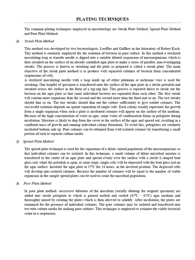 5 Plating-Techniques | PDF | Growth Medium | Organisms