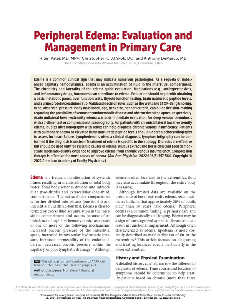 Peripheral Edema CPG | PDF | Edema | Vein