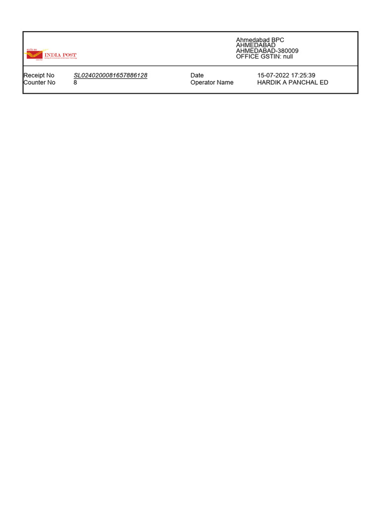 Ahmedabad Registered Letters Receipt | PDF