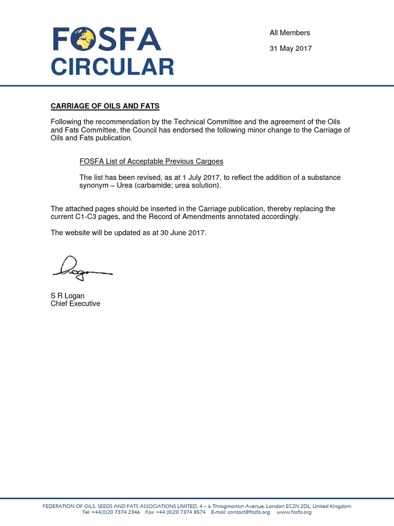 FOSFA Acceptable List 1 July 2017 | PDF | Acetic Acid | Ethanol