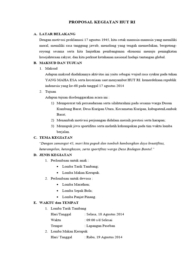 Contoh Proposal Kegiatan Hut Ri | PDF | Perjalanan