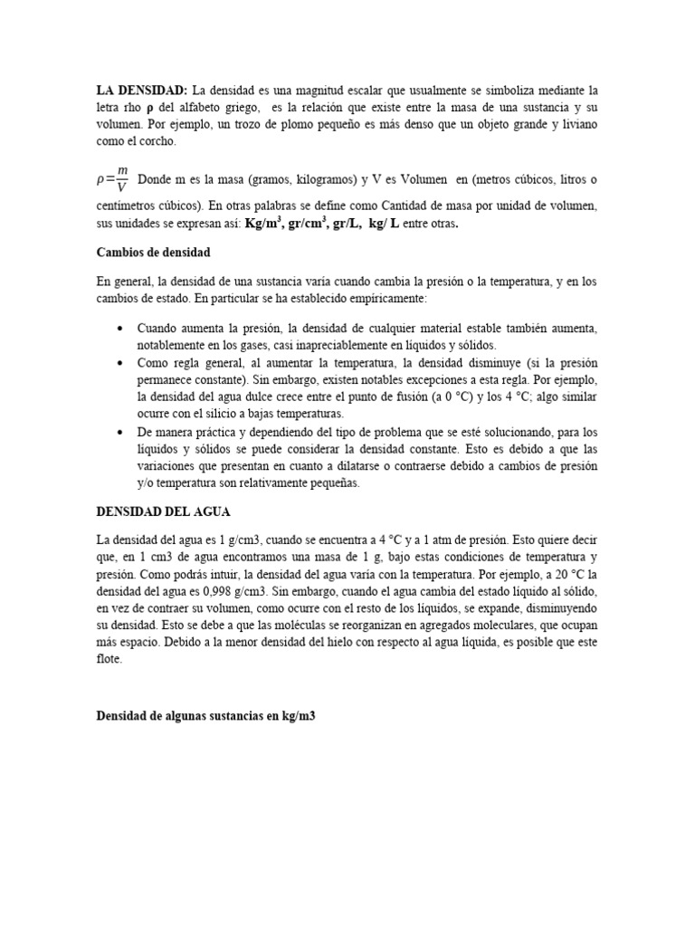 Taller de Densidad y Conceptos | PDF | Densidad | Cantidad