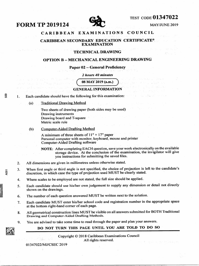 CSEC Technical Drawing June 2019 P2 | PDF