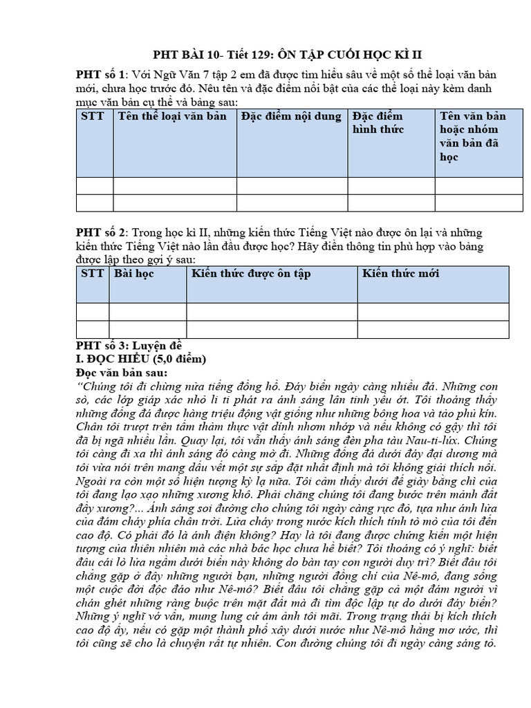 PHT Văn 7 Bài 10 | PDF