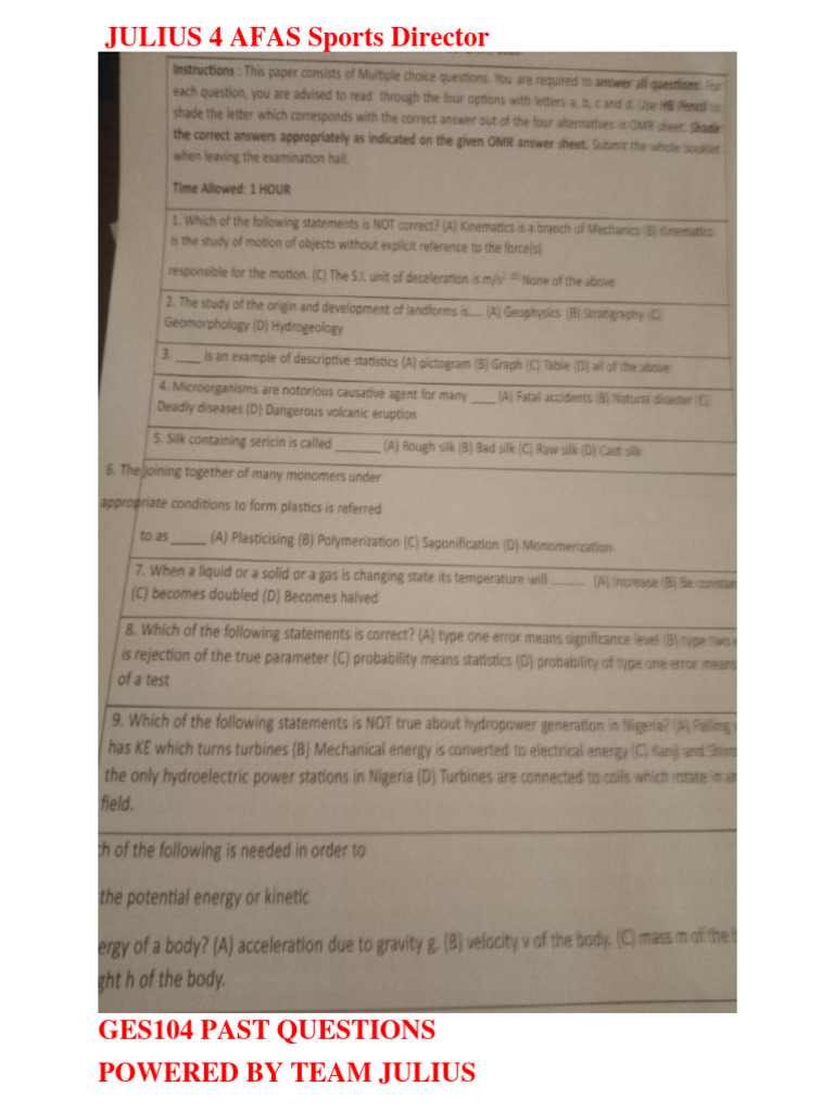 GES 104 Past Questions-1 | PDF