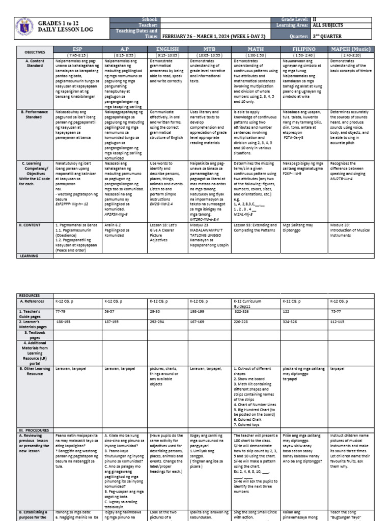 DLL - All Subjects 2 - Q3 - W5 - D2 | PDF