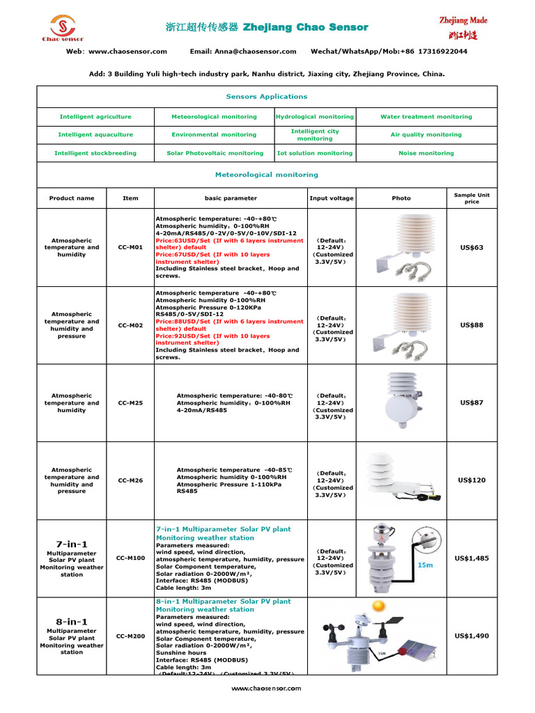 Meteorology Hydrology Environment Sensors pricelist-CHAO Sensor V2311 | PDF | Sensor | Earth ...