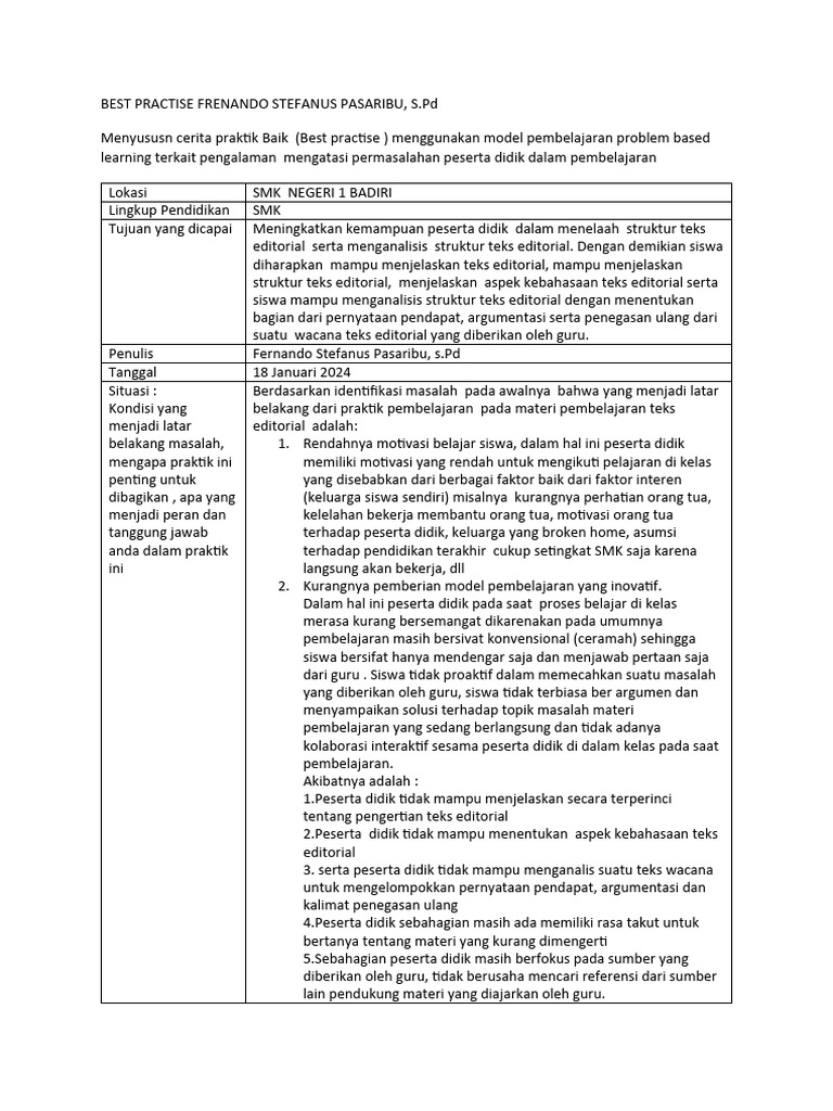 Best Practise Frenando Stefanus Pasaribu | PDF