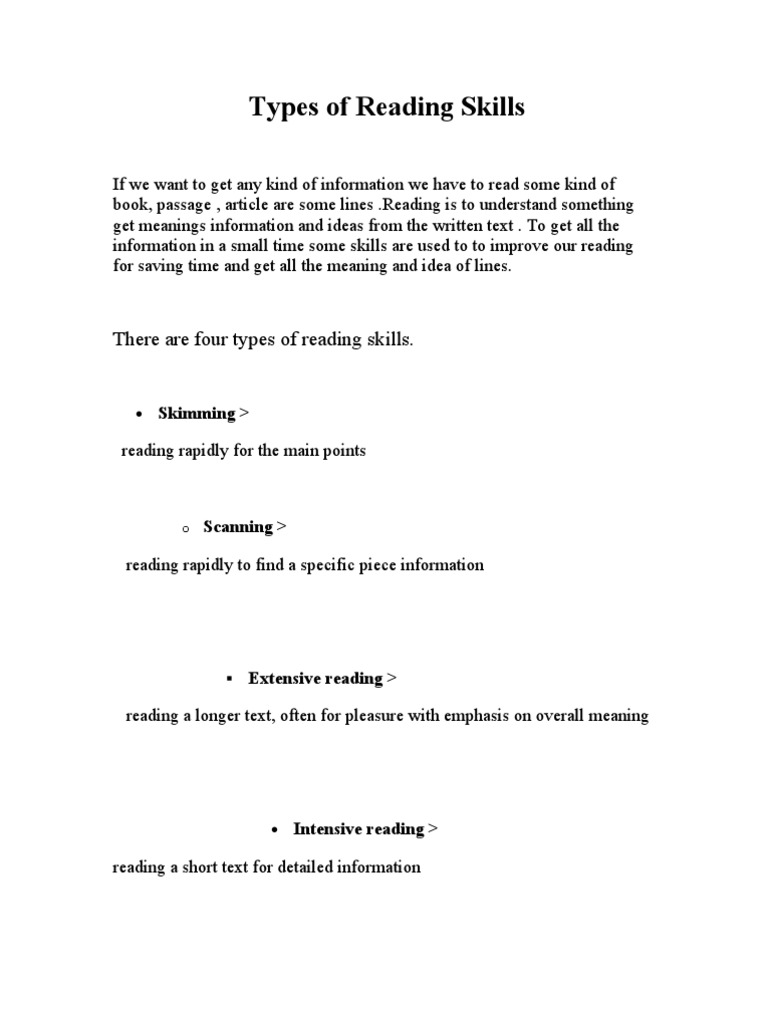 Types of Reading Skills | Download Free PDF | Speed Reading | Reading ...