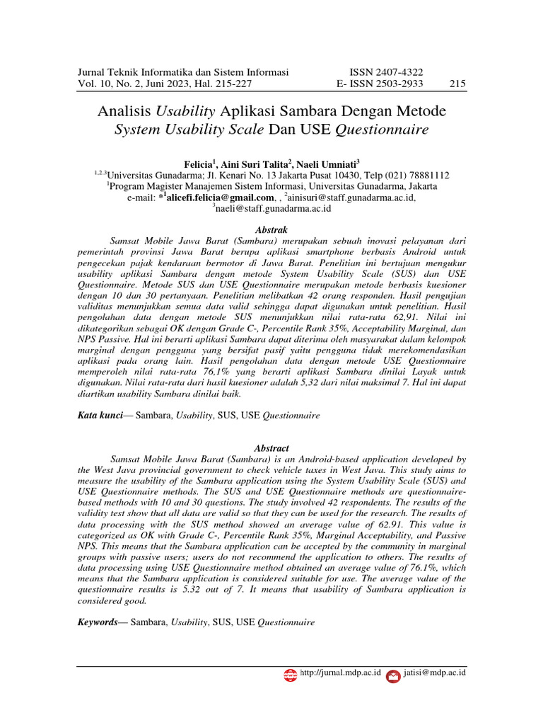 Usability Aplikasi Sambara: Analisis SUS dan USE | PDF