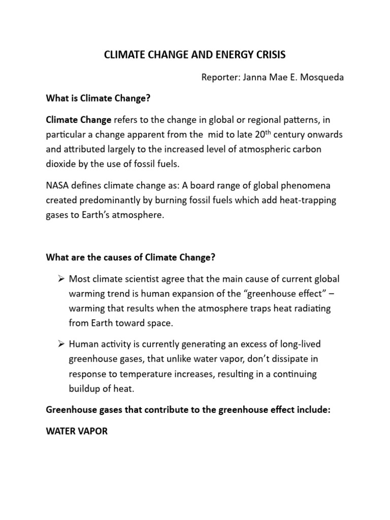 Climate Change and Energy Crisis | PDF | Climate Change | Greenhouse Effect
