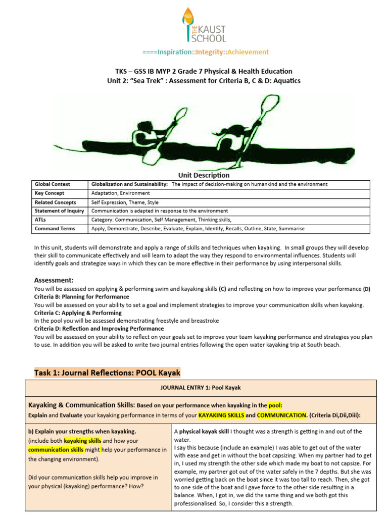 G7 Aquatics Summative Assessment Task Sheet 2023-2024 - TB | PDF ...
