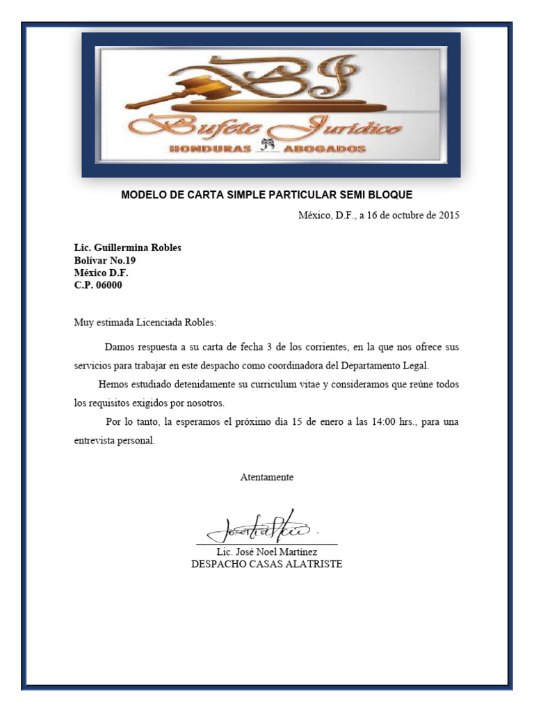 MODELO DE CARTA SIMPLE PARTICULAR Semi Bloque | PDF | Derecho