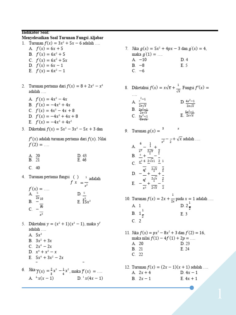 TURUNAN - Turunan Fungsi Aljabar | PDF