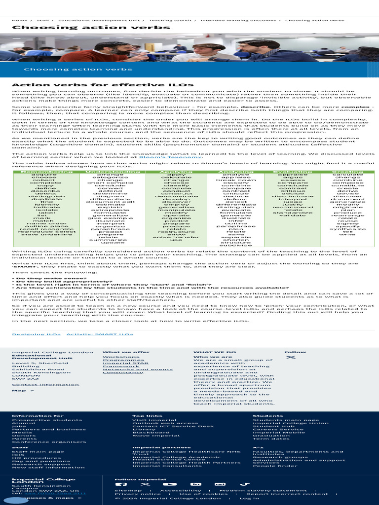 Choosing Action Verbs Staff Imperial College London | PDF | Learning ...