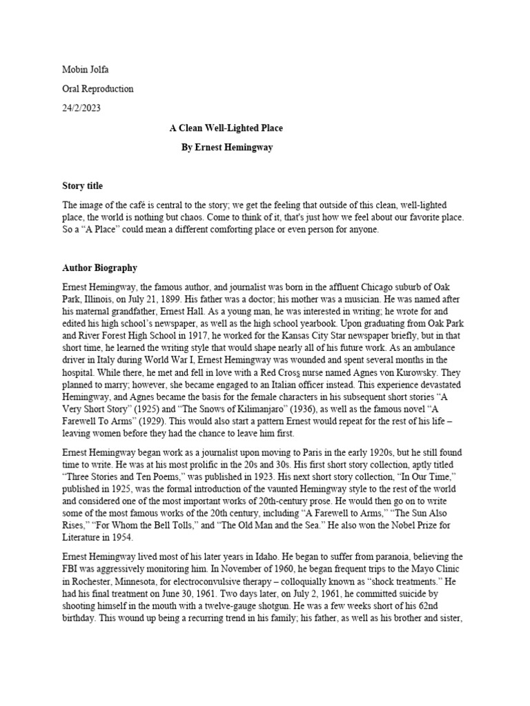 Mobin Jolfa - A Clean Well-Lighted Place | PDF | Narration | Ernest ...