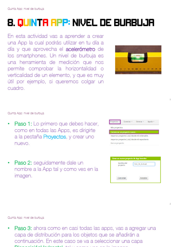 NIVEL DE BURBUJA - Pasos | PDF | Aplicación movil | Software de la aplicacion