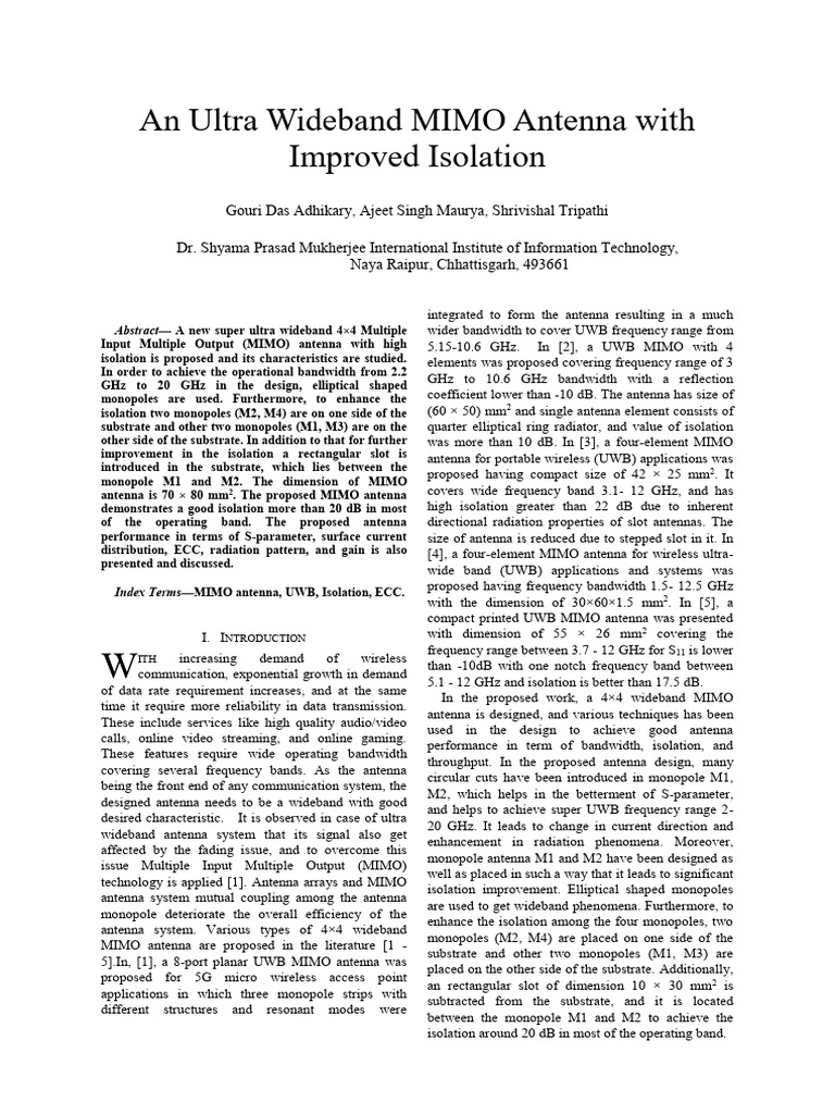 An Ultra Wideband MIMO Antenna With Improved Isolation | PDF | Antenna ...