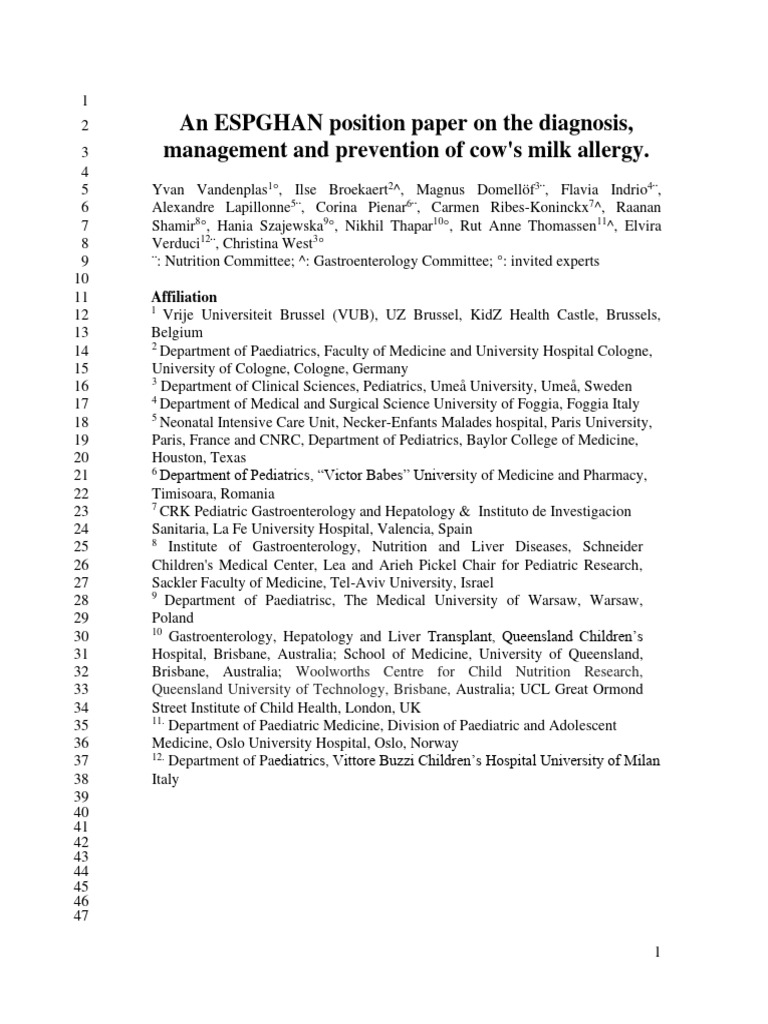 ESPGHAN Guidelines on Cow's Milk Allergy | PDF | Allergy | Breastfeeding