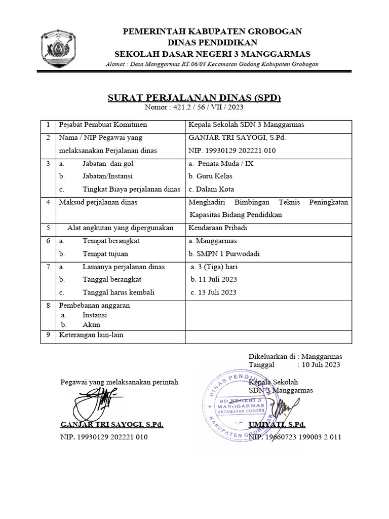 Surat Tugas Dan SPD Jalan Sehat | PDF