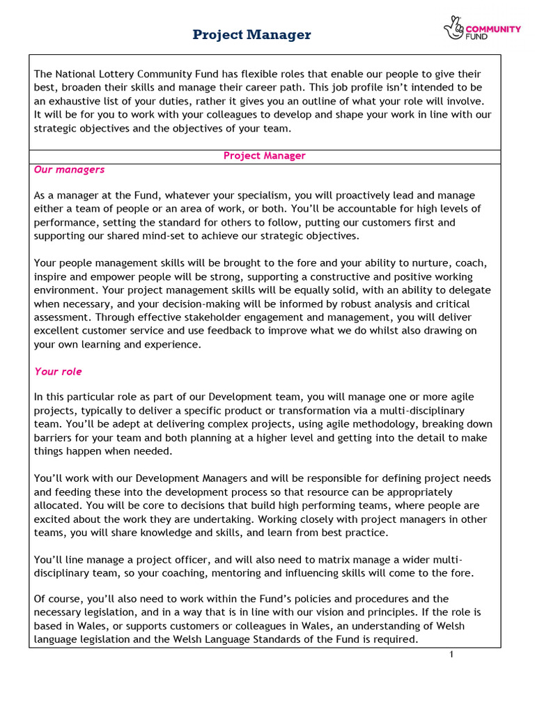 Role Profile Project Manager England | PDF | Agile Software Development | Leadership