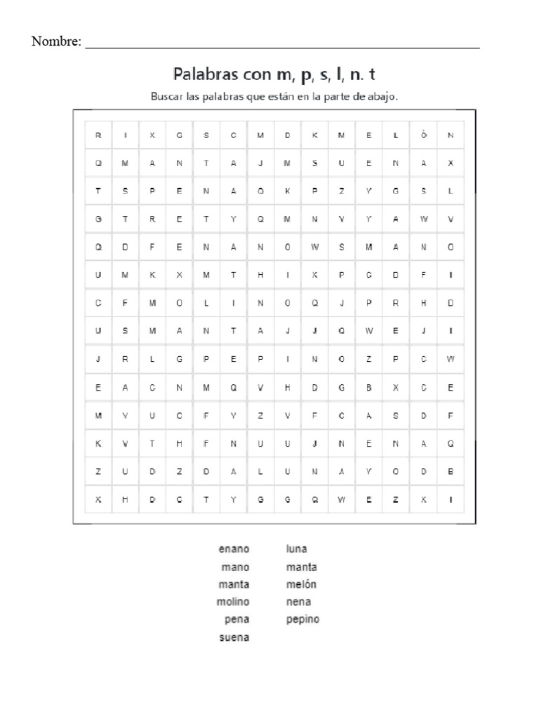 06-01-2023 Wordsearch - Palabras - Con - M - P - S - L - N - T.PDF 2 | PDF