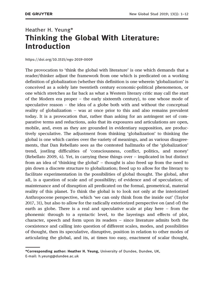 Thinking The Global With Literature Introduction | PDF | Thought ...