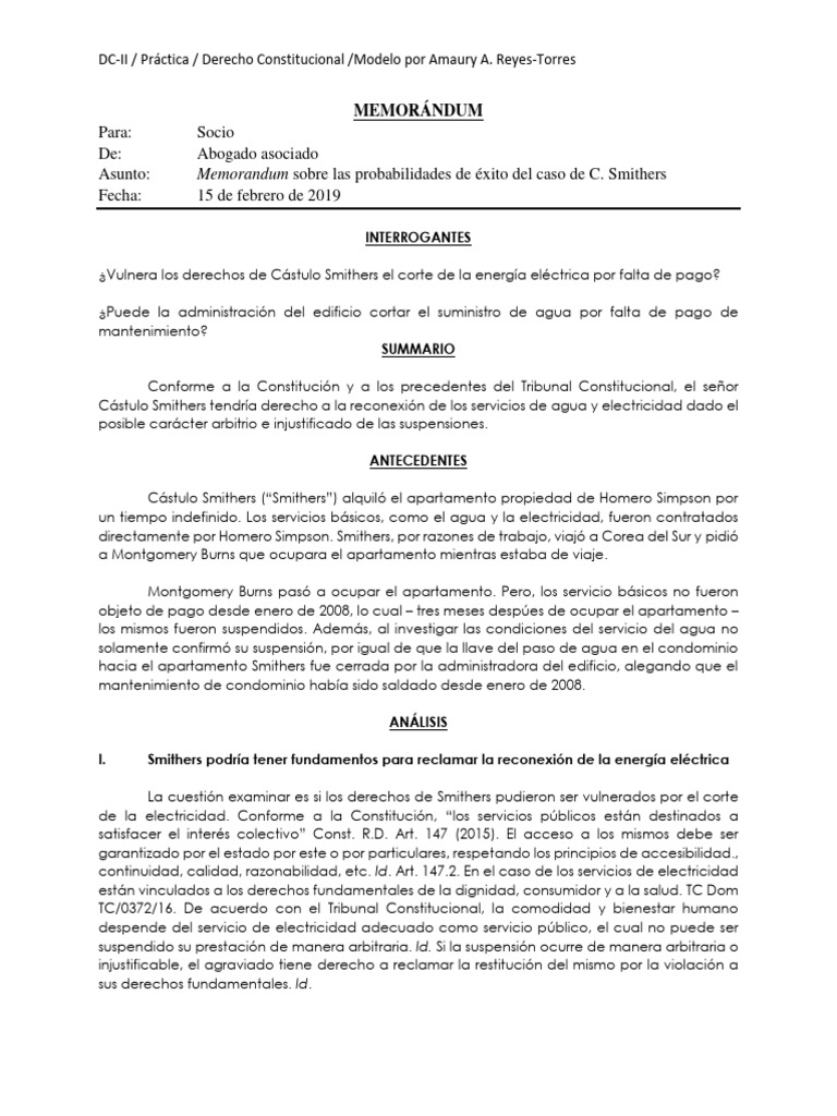 DC-II - Memo C. Smithers - Modelo | PDF | Condominio | Violación