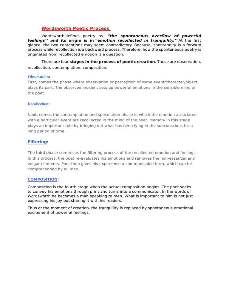 Wordsworth Poetic Process | PDF