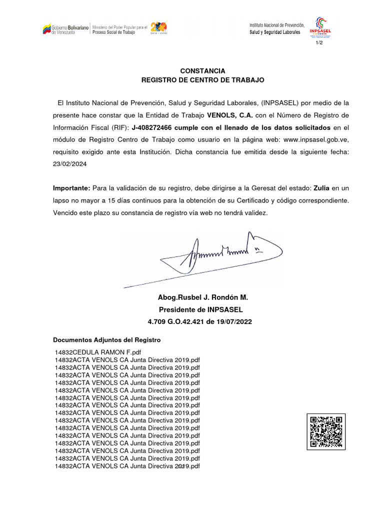 Constancia REGISTRO INPSASEL | PDF | Negocios | Tecnología