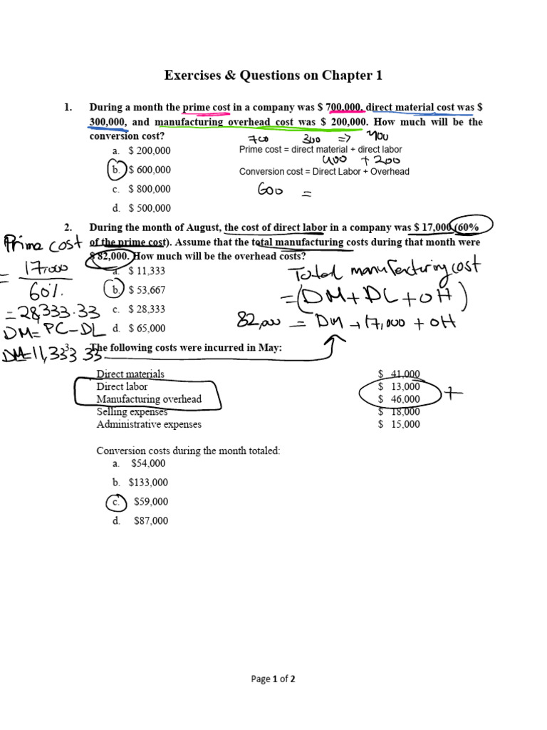 Extra Exercises On Chapter 1 - Q&A | Download Free PDF | Cost | Trade