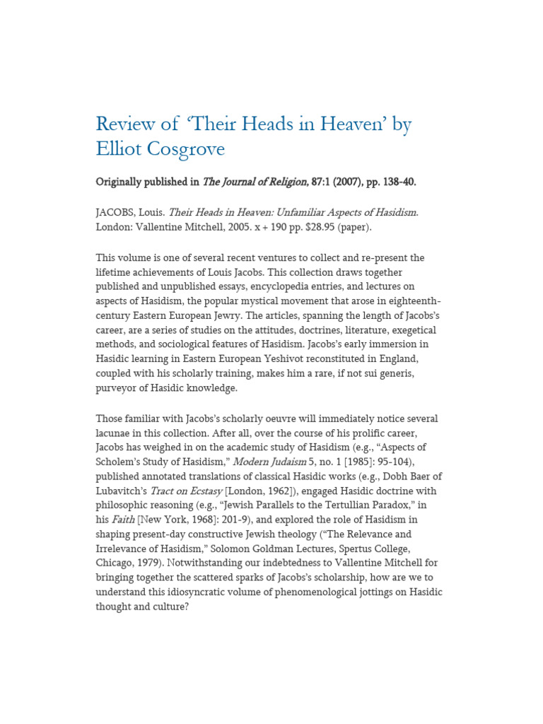 Elliot Cosgrove Louis Jacobs Their Heads | PDF | Hasidic Judaism ...