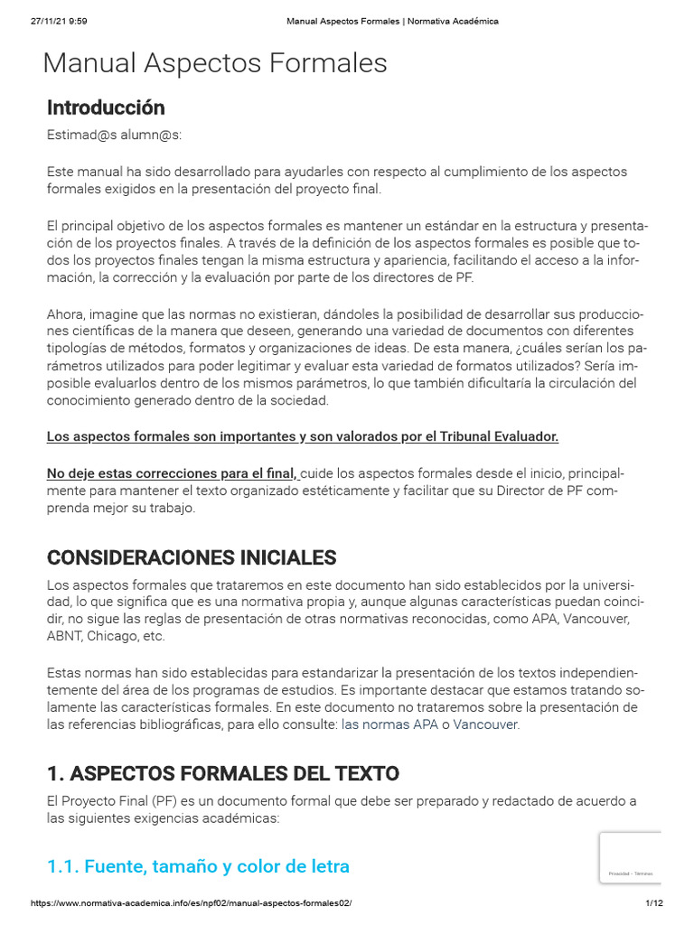 Manual Aspectos Formales - Normativa Académica | PDF | Oración (Lingüística) | Kilogramo