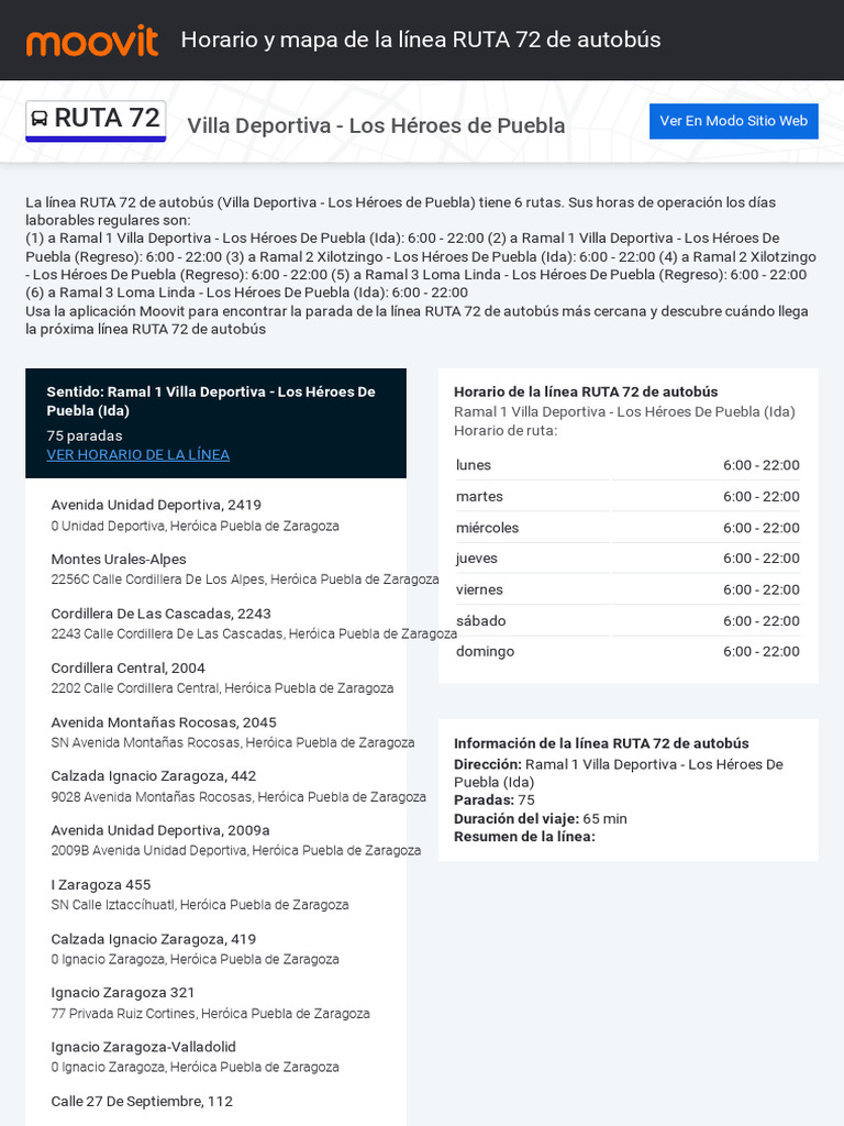 Ruta 72: Villa Deportiva - Los Héroes de Puebla | PDF | Transporte ...