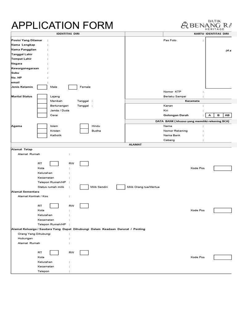 Form Application Batik Benang Ratu | PDF