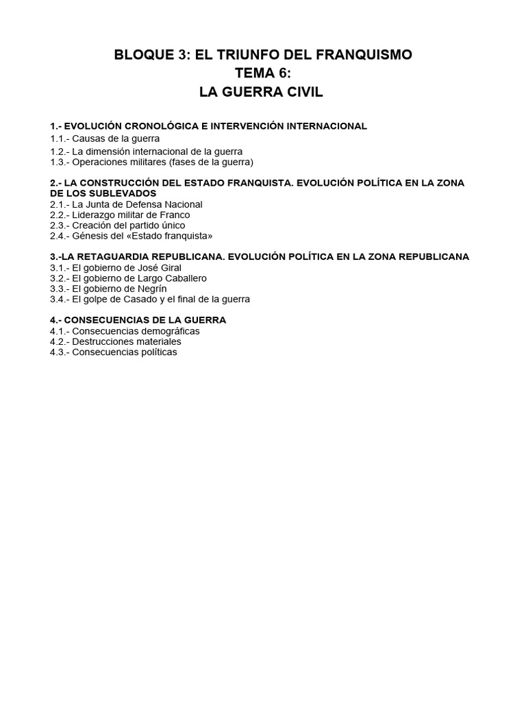 Bloque 3: El Triunfo Del Franquismo Tema 6: La Guerra Civil: 1 ...