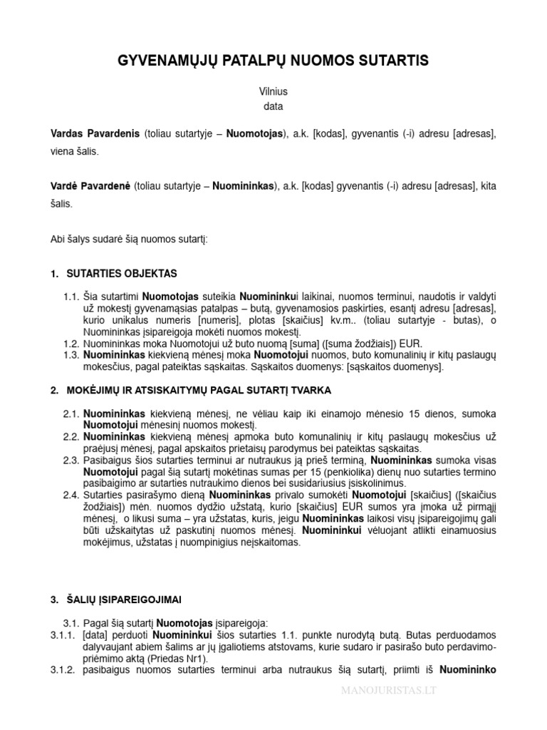 Gyvenamuju Patalpu Nuomos Sutartis | PDF