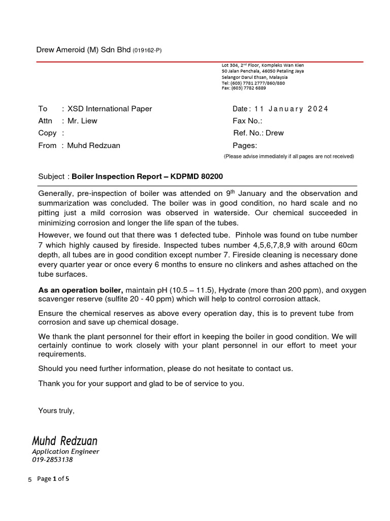 XSD Boiler Inspection 12 Jan 24 | PDF | Chemistry | Materials