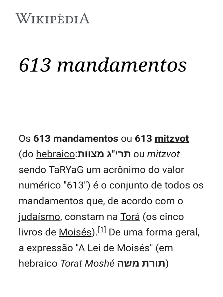 613 Mandamentos Â WikipÃ©dia, A Enciclopã©dia Livre | PDF | Judeus e judaísmo | Leis e rituais ...